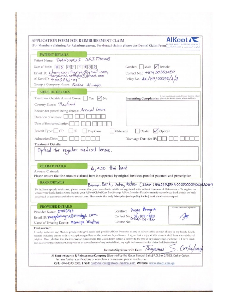 Application Form For Reimbursement Claim | PDF
