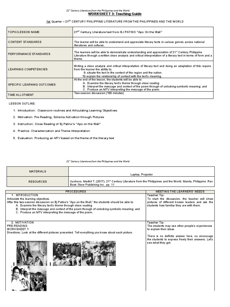 21st Century Philippine Literature Guide | PDF | Learning | Teachers