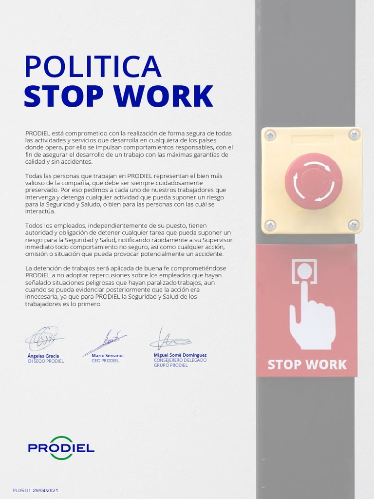 PL-05.01 Política Stop Work | PDF