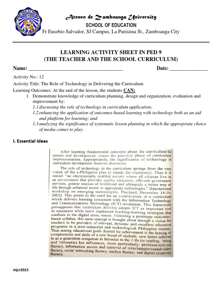 Lesson 12 The Role of Technology in Delivering The Curriculum | PDF