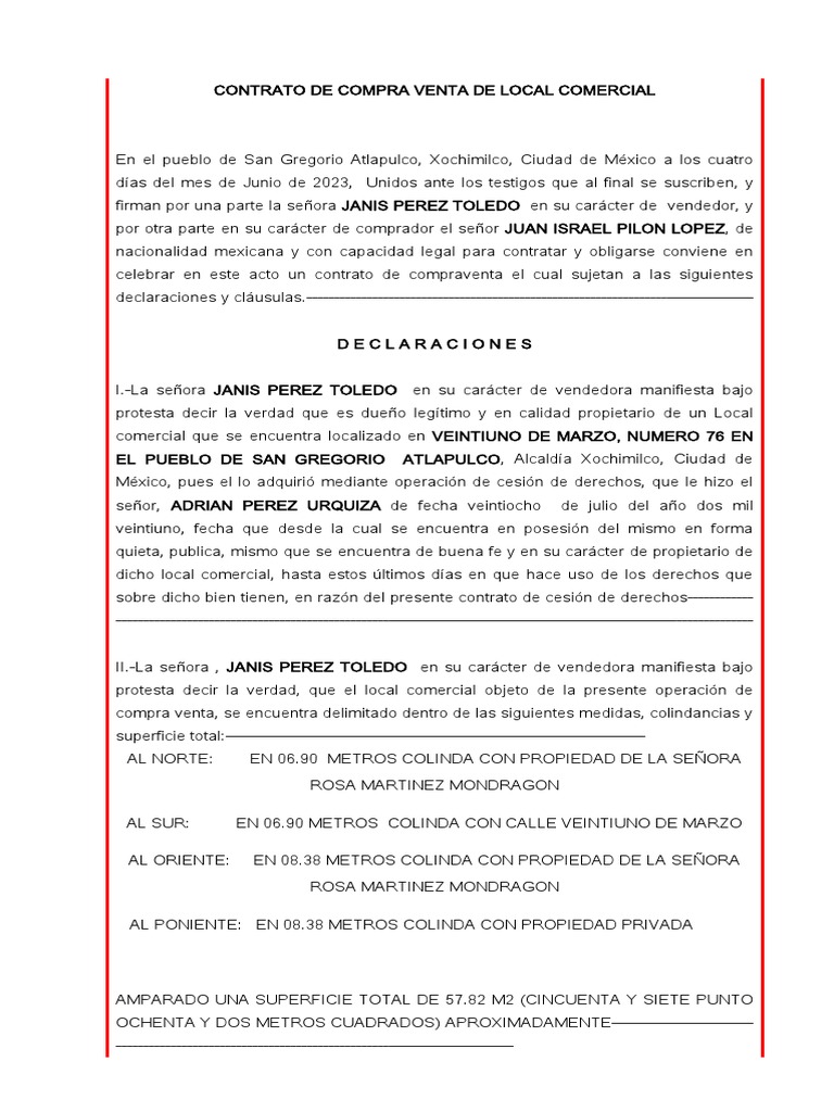 Contrato de Compra Venta de Local Comercial | PDF | Derecho privado | Derecho civil (sistema legal)