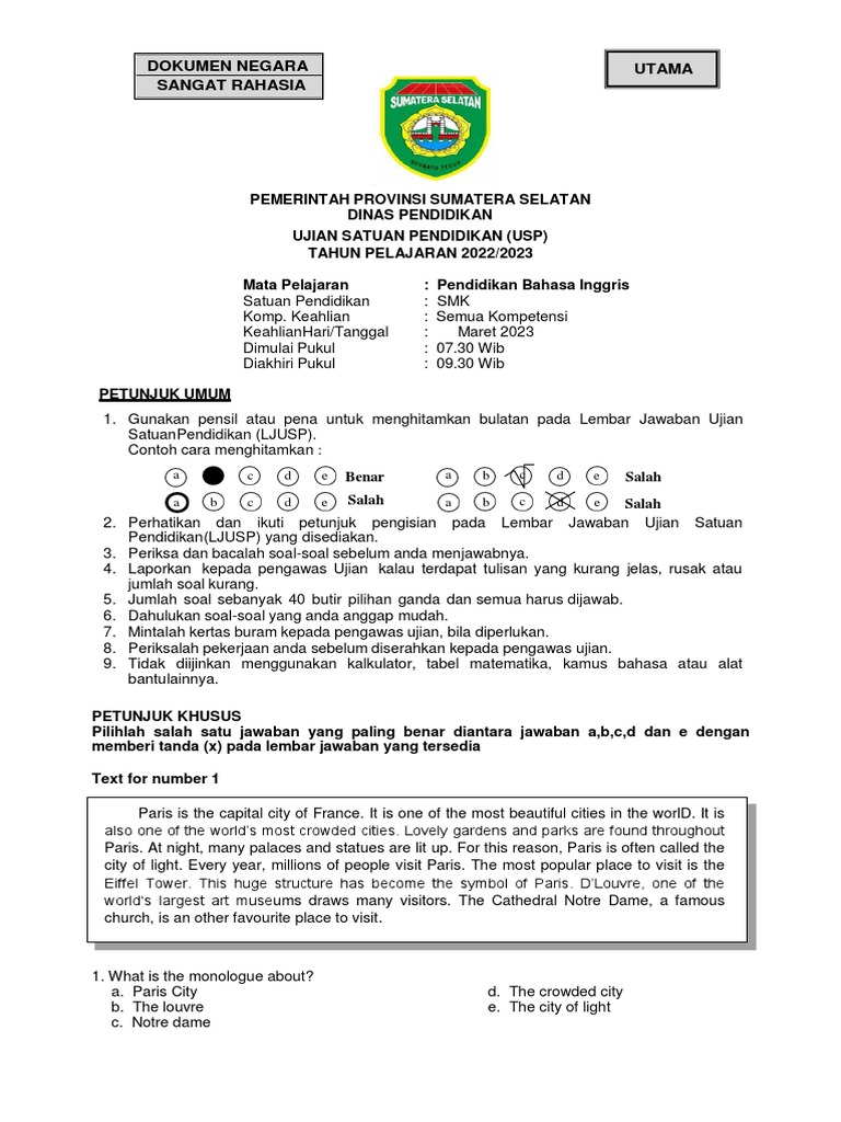 Soal B. Ingg Usp 2023 | PDF | Formaldehyde