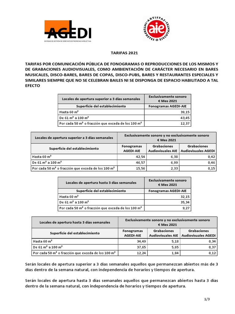 Tarifa Agedi 2021 Necesaria | PDF
