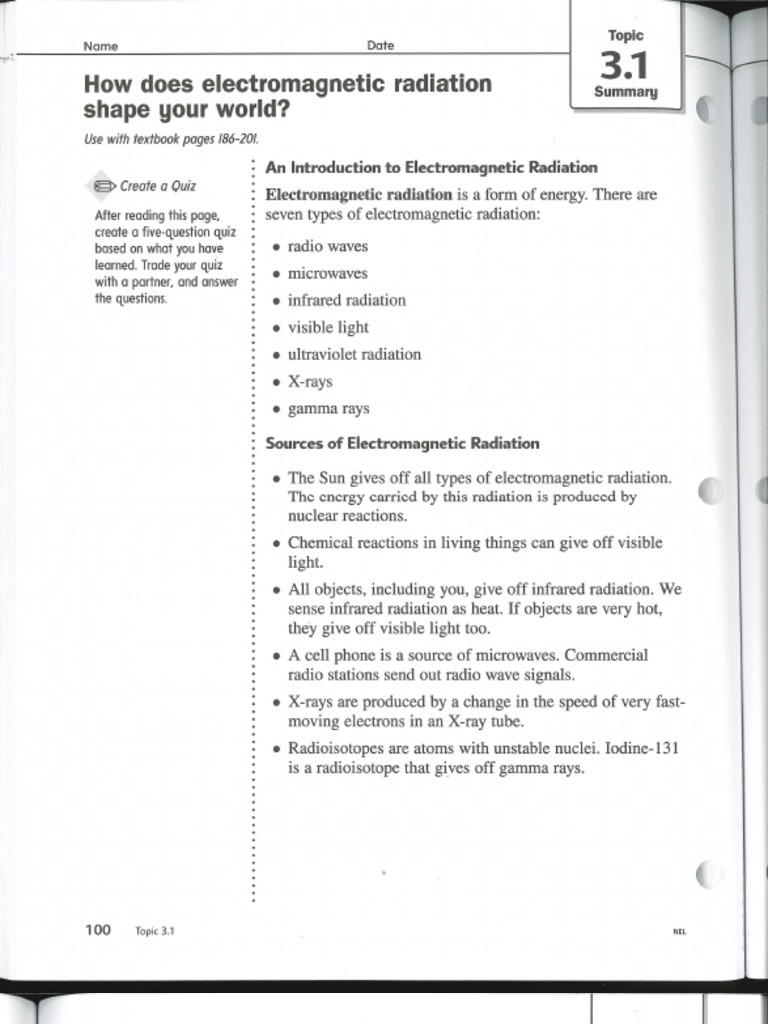 Workbook 3.1 EM Spectrum FILLABLE | PDF | Electromagnetic Radiation | Light