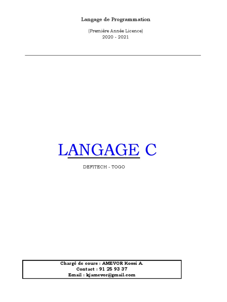 Cours Complet de Langage C 2020-2021 | PDF | C (Langage de ...