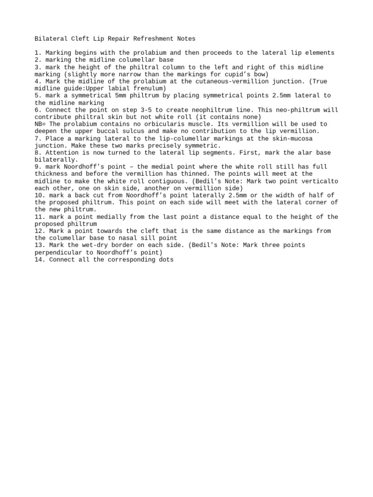 Bilateral Cleft Lip Repair Notes | PDF