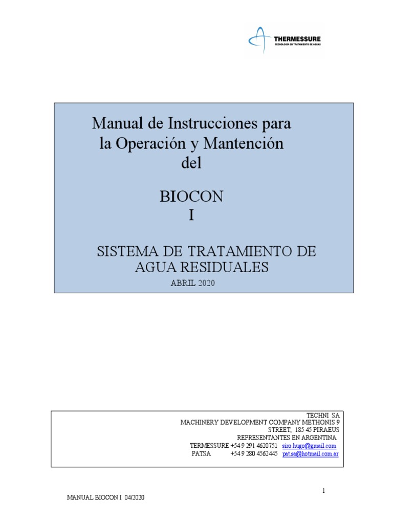 Manual de Operación BIOCON I | PDF | Bomba | Aguas residuales