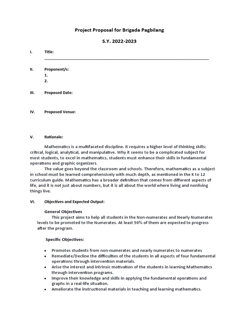 Brigada Pagbilang Project Proposal | PDF | Teachers | Learning