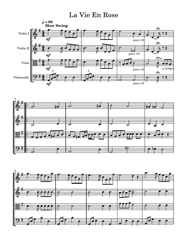 La Vie en Rose Dith Piaf String Quartet | PDF | Classical Music ...