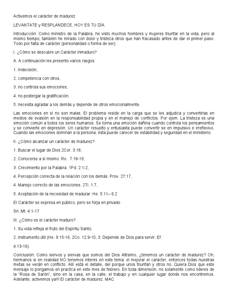 Activemos El Carácter de Madurez | PDF