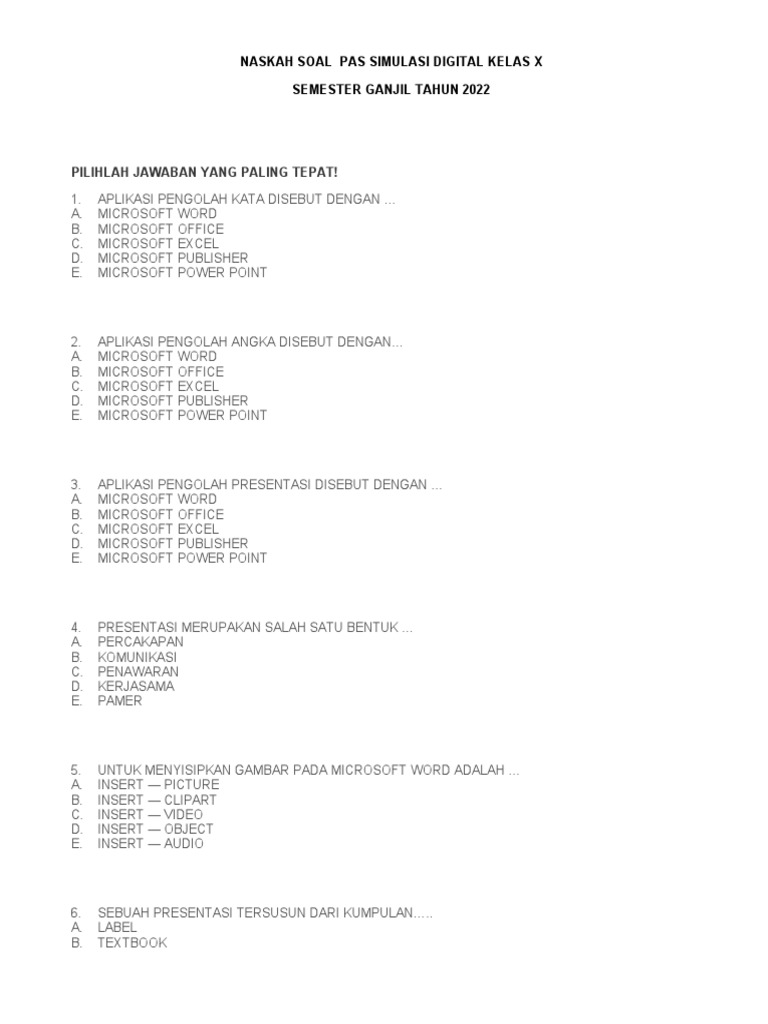 Soal PAS 1 GANJIL SIMDIG 2022 | PDF | Komputer