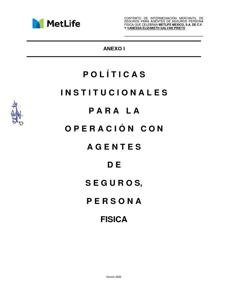 Anexo I Políticas Institucionales para La Operación Con Agentes de ... Anexo I Políticas Institucionales para La Operación Con Agentes de ...