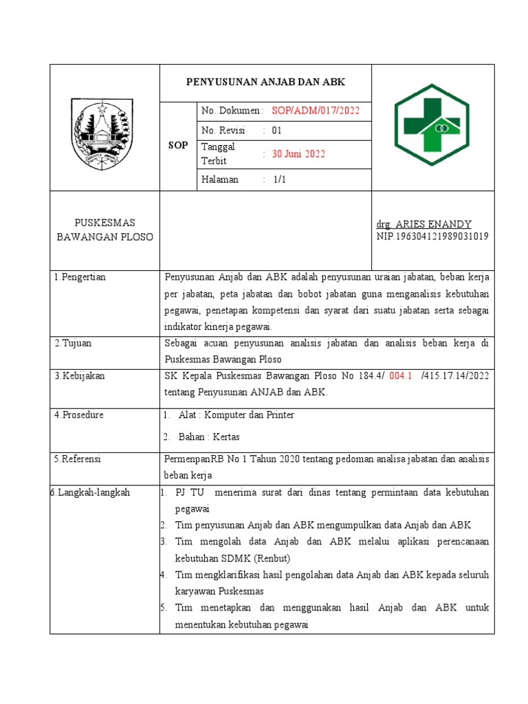 SOP ABK - ANJAB Dipakai - Juni | PDF