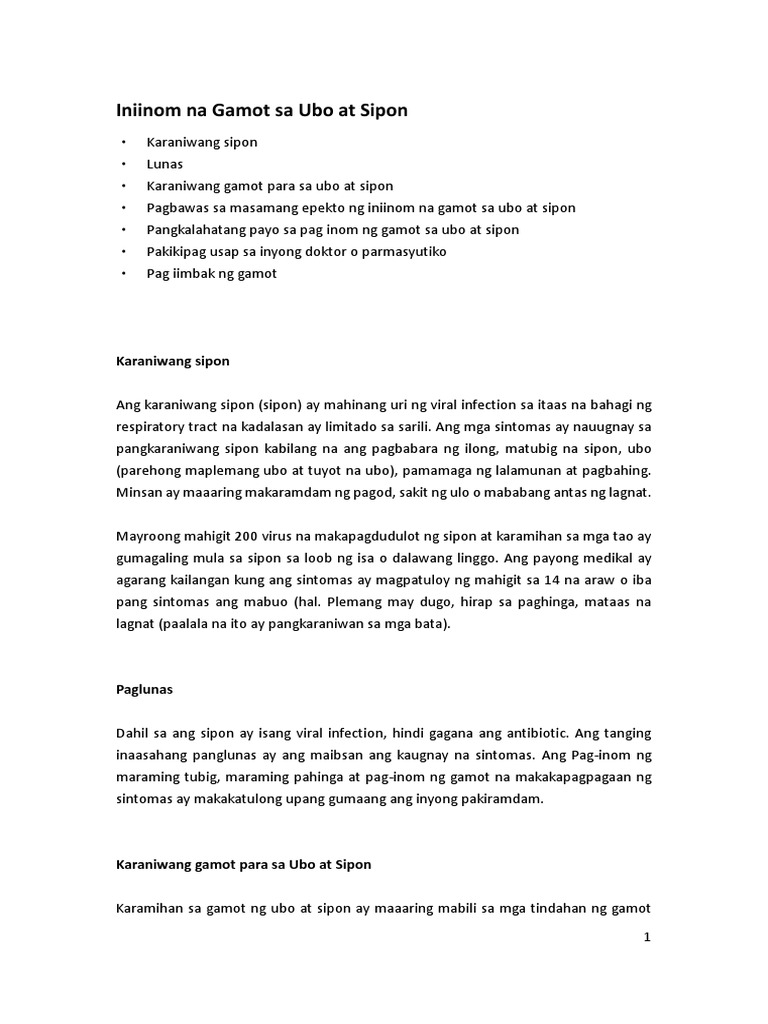 Tagalog 05 Oral Cough and Cold | PDF