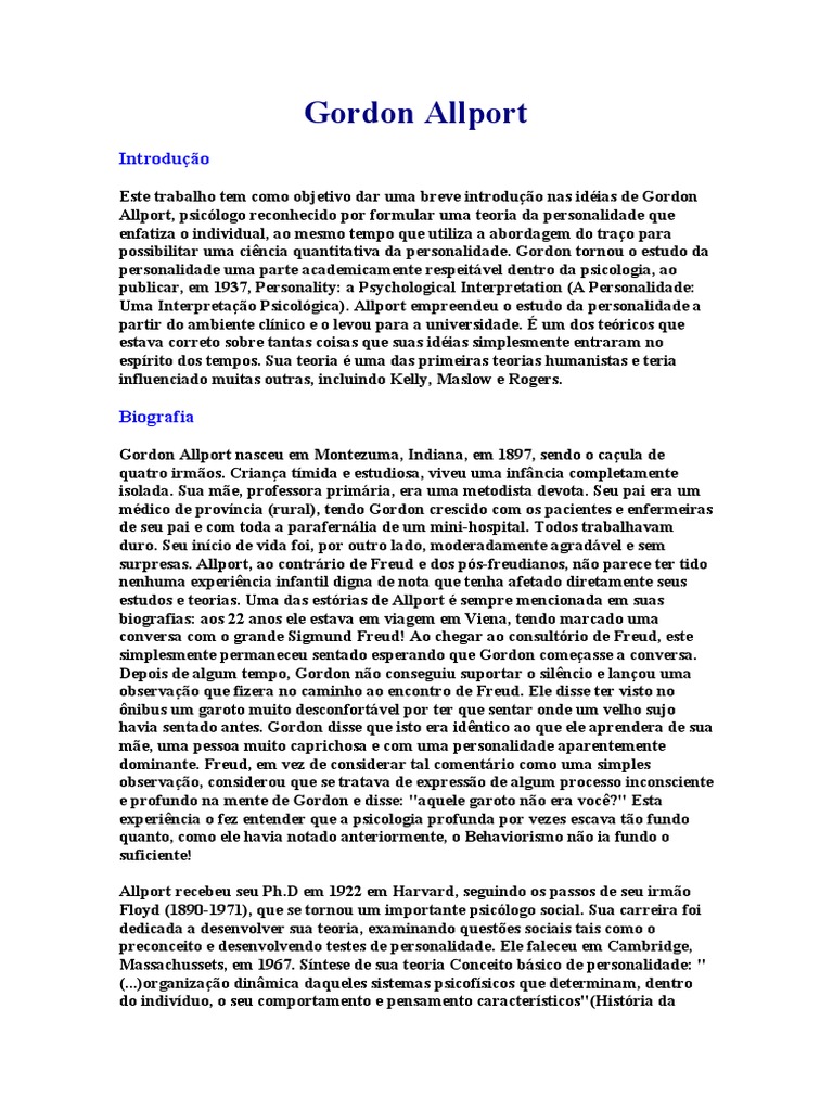 Gordon Allport 1 | PDF | Psicologia | Sigmund Freud