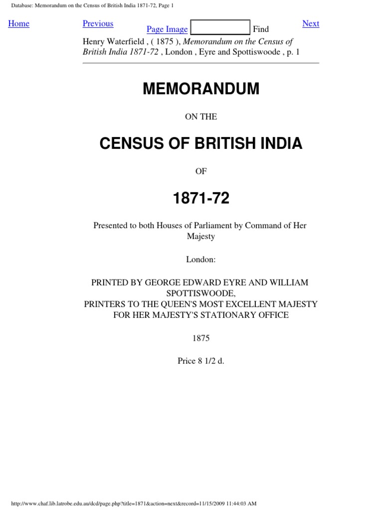 Memorandum On The Census of British India of 1871-72 | PDF | British Raj