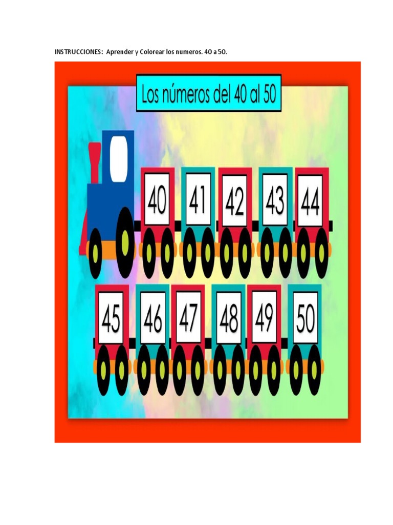 Aprende y Colorea Números 40-50 | PDF