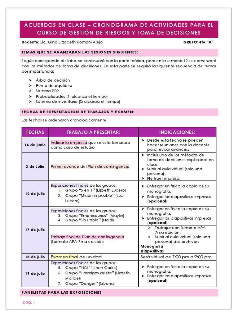Cronograma de Actividades Curso GRTD | PDF