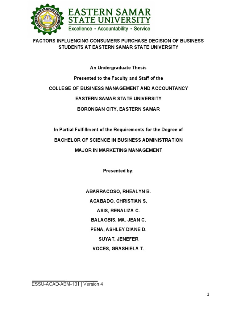 Factors Influencing Purchase Decisions at ESSU | PDF | Survey ...