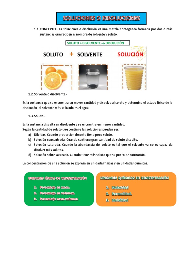 Soluciones o Disoluciones | PDF | Mezclas Químicas Homogéneas | Sustancias químicas