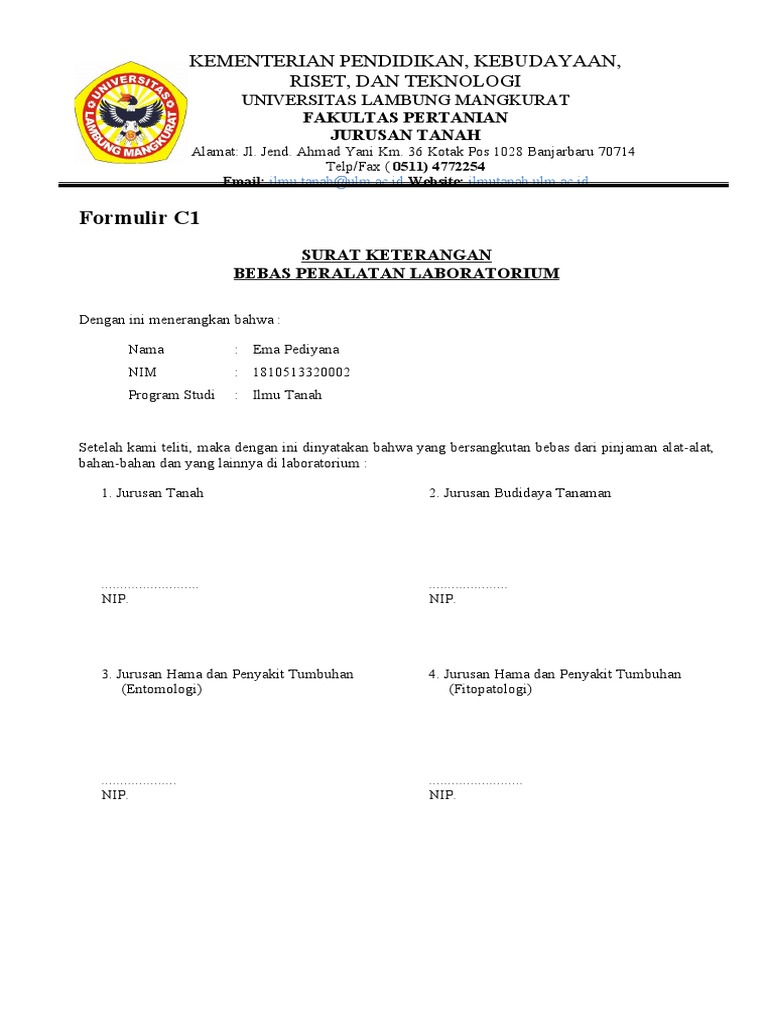 Print Formulir C1. Bebas Penggunaan Bahan & Alat Lab Rev | PDF