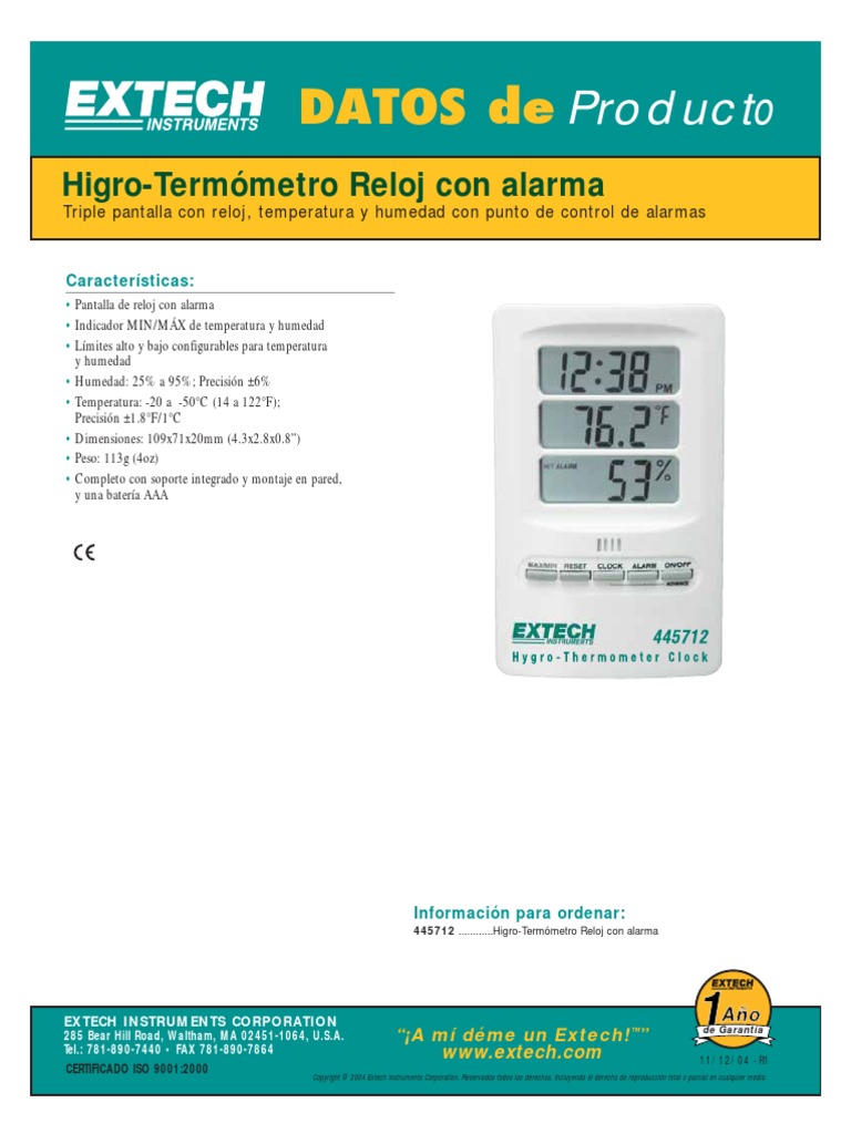 Extech. Termohigrometro Con Alarma | PDF