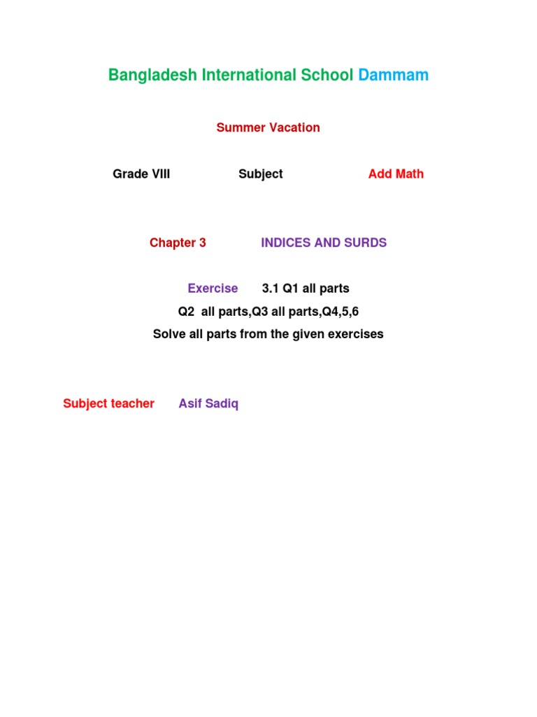 Grade 8 Add Maths Summer Vacation Task | PDF