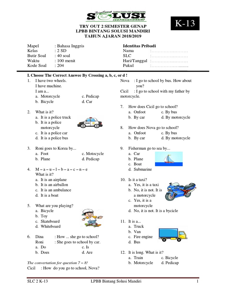 Latihan Soal English Kelas 2 | PDF | Color | Qualia