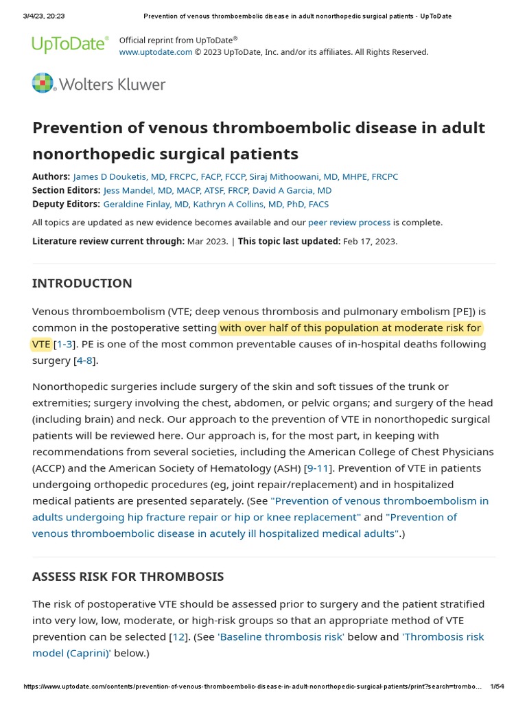 Prevention of Venous Thromboembolic Disease in Adult Nonorthopedic ...