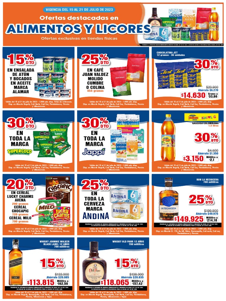 Alkosto Separata Digital Mercado Alimentos Licores 15julio2023 | PDF | Destilación | Whisky