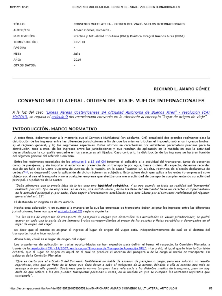 Art. 9 - Convenio Multilateral. Origen Del Viaje. Vuelos Internacionales | PDF | Aeropuerto ...