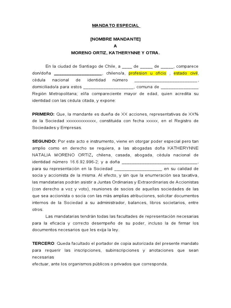 MANDATO ESPECIAL Representación Sociedad | PDF | Derecho