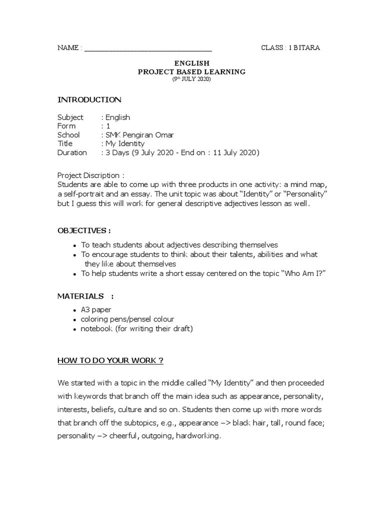 PBL English F1 My Identity' | PDF | Career & Growth | Social Science