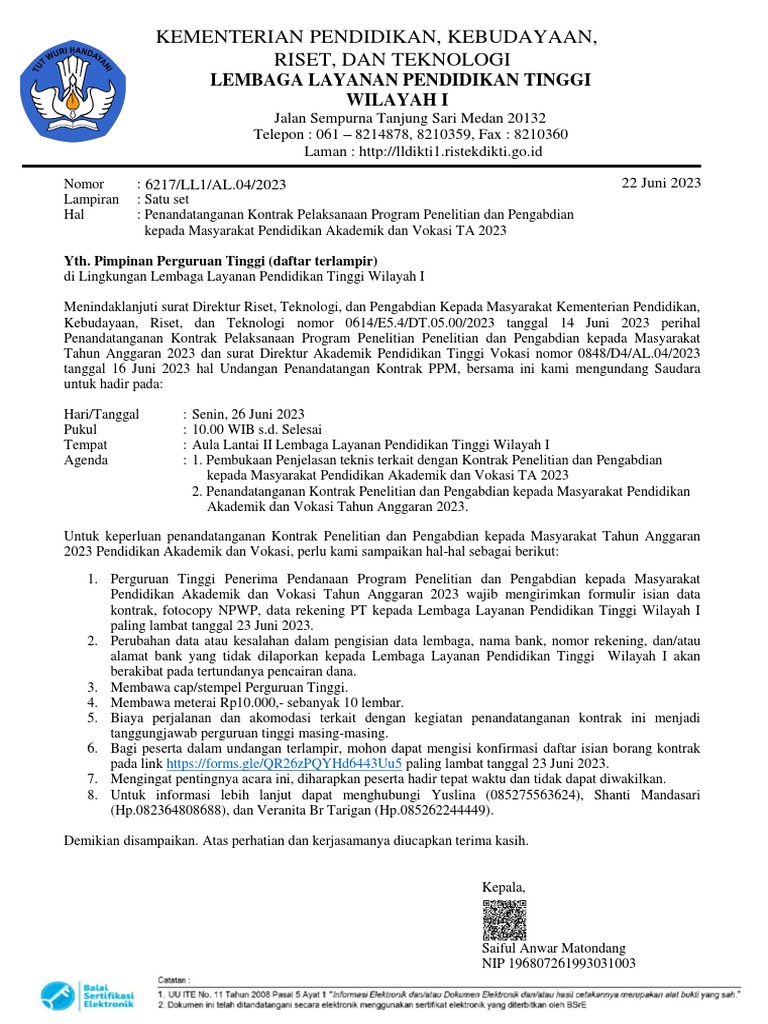Surat Penandatangan Kontrak Pengabdian Masyarakat Akademik Dan Vokasi | PDF | Bisnis | Sains ...