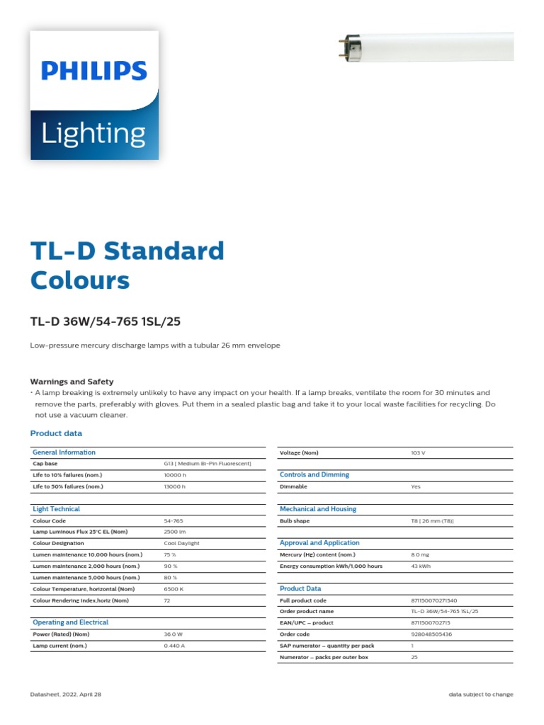 Philips TLD 36 Watt | PDF | Components | Manufactured Goods