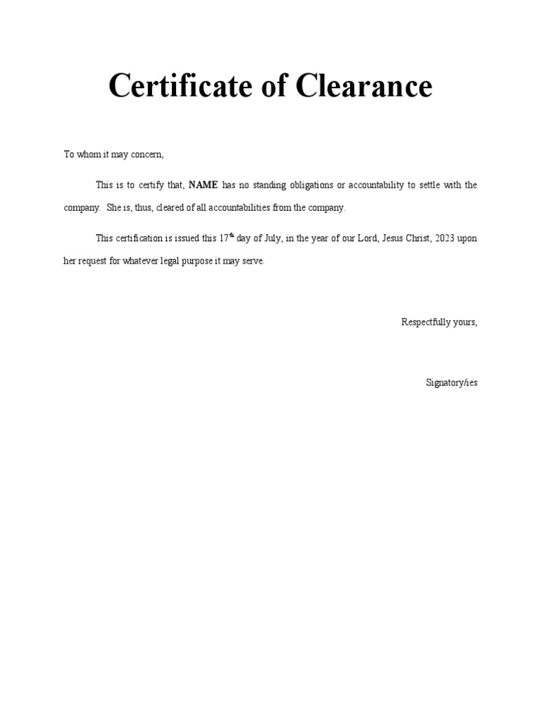 Clearance Certificate | PDF