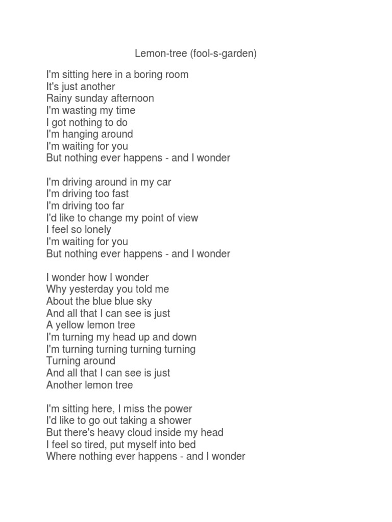 Lemon Tree Lyrics Analysis | PDF | Language Arts & Discipline | Self ...