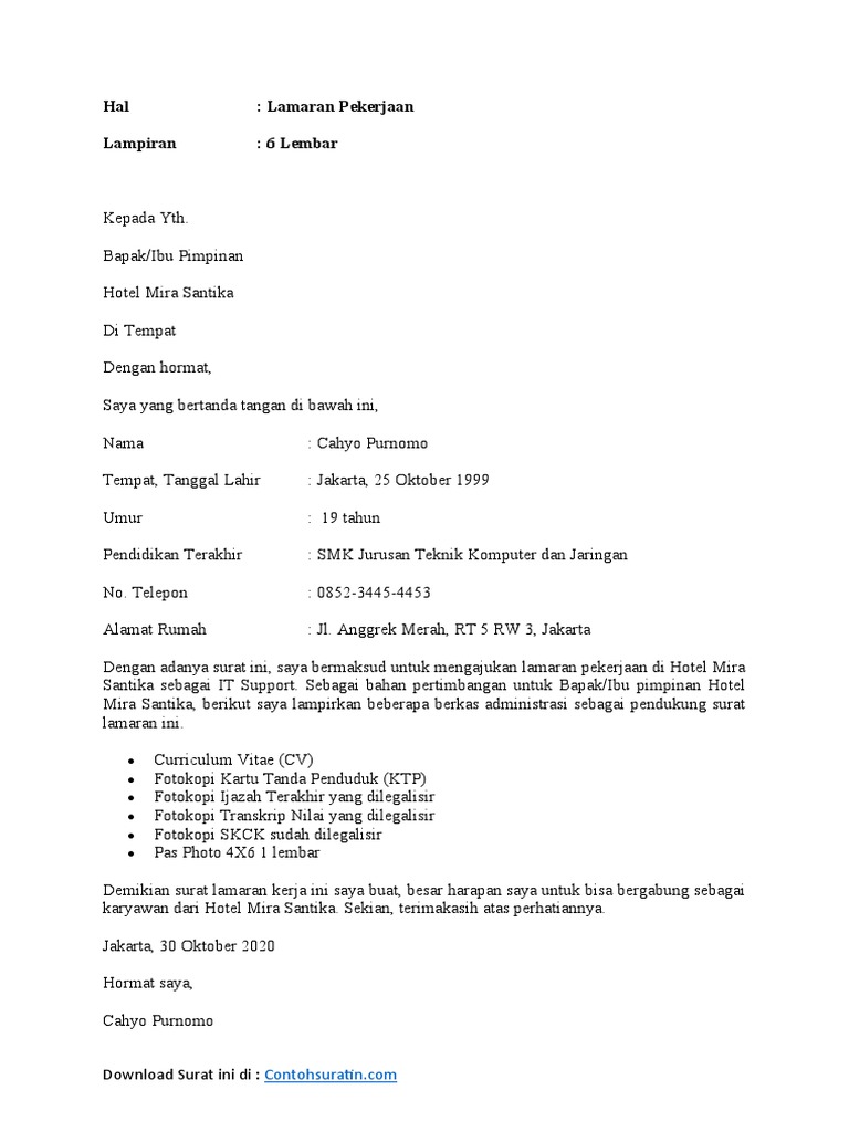 35 - Contoh Surat Lamaran Kerja Lulusan SMK Jurusan TKJ | PDF | Karier ...