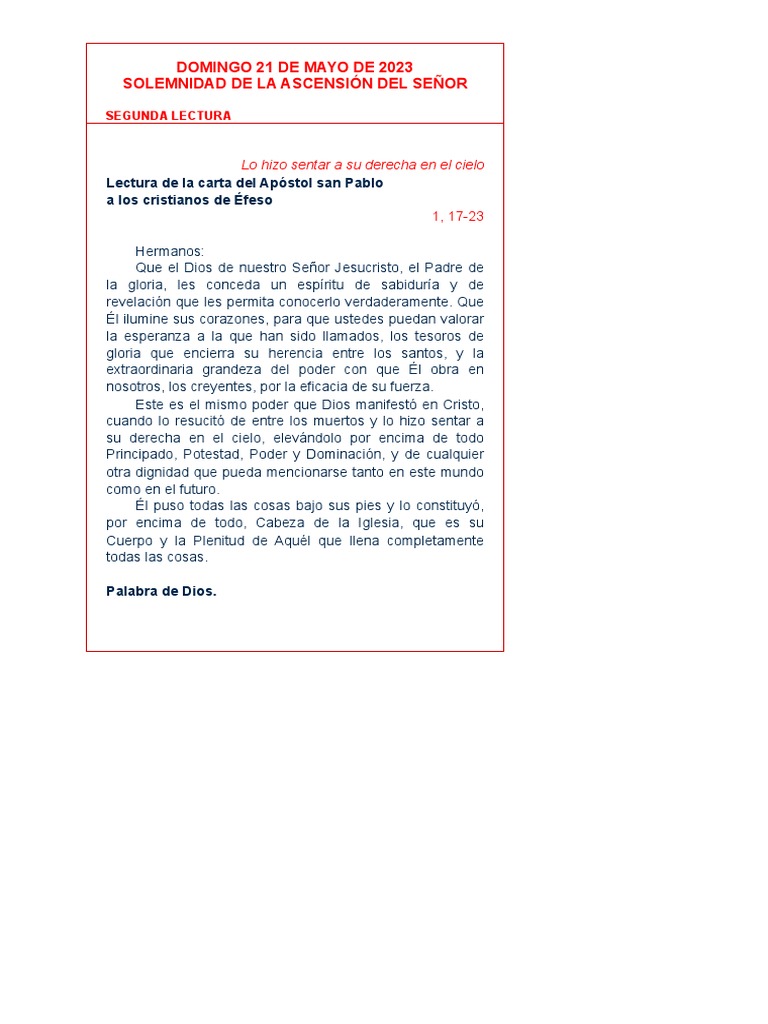 Segunda Lectura - Ascensión | PDF