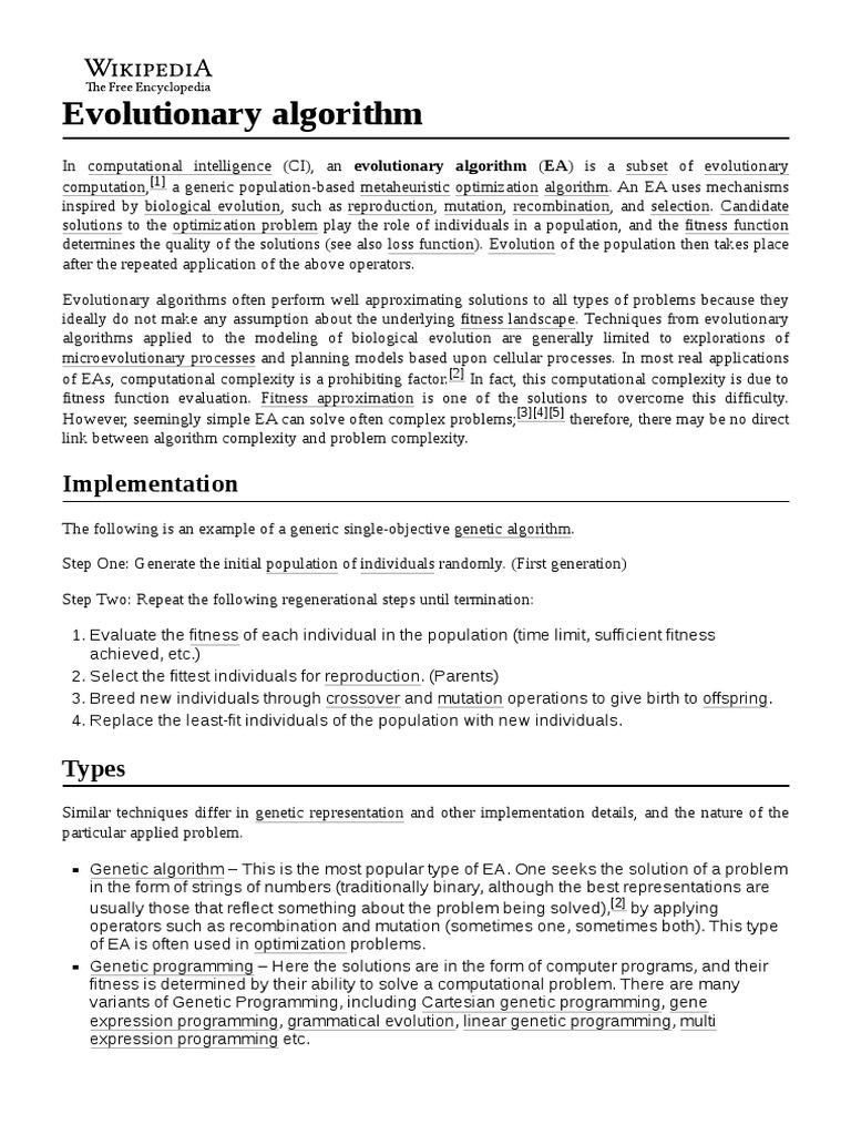 Evolutionary Algorithm | PDF | Applied Mathematics | Evolution