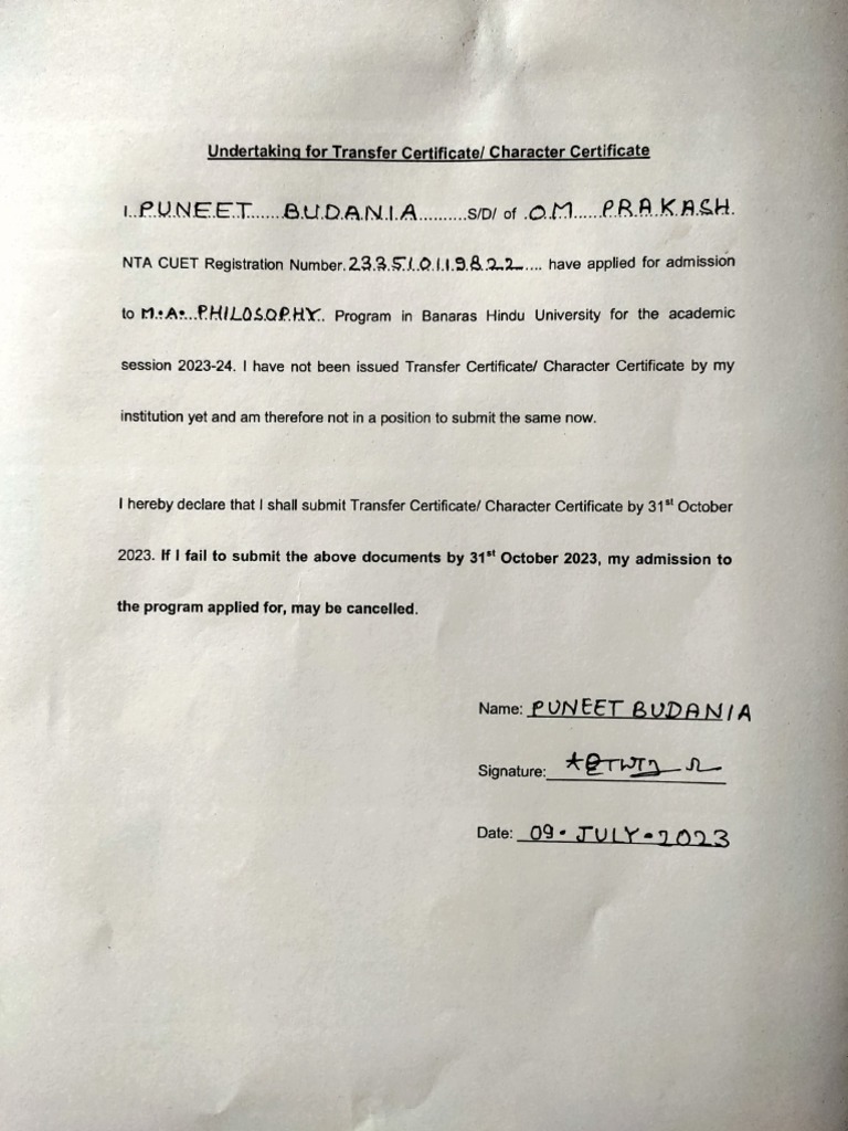 BHU Undertaking | PDF