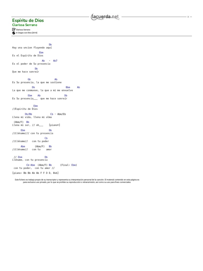 ESPIRITU DE DIOS, Clarissa Serrano - Acordes | PDF