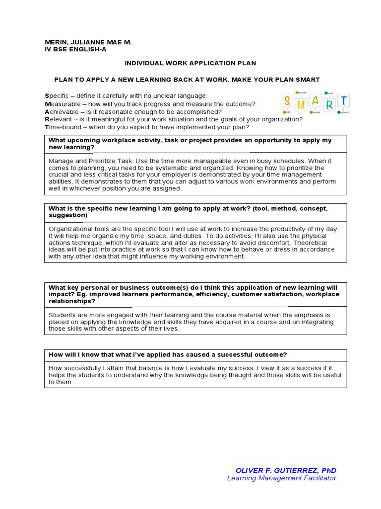 Merin, Julianne Mae M-Individual Workplace Application Plan | Download ...