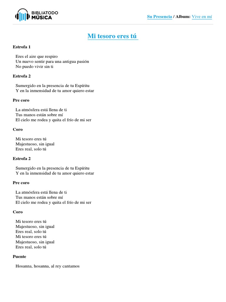 Mi tesoro eres tú - Letra y Acordes | PDF