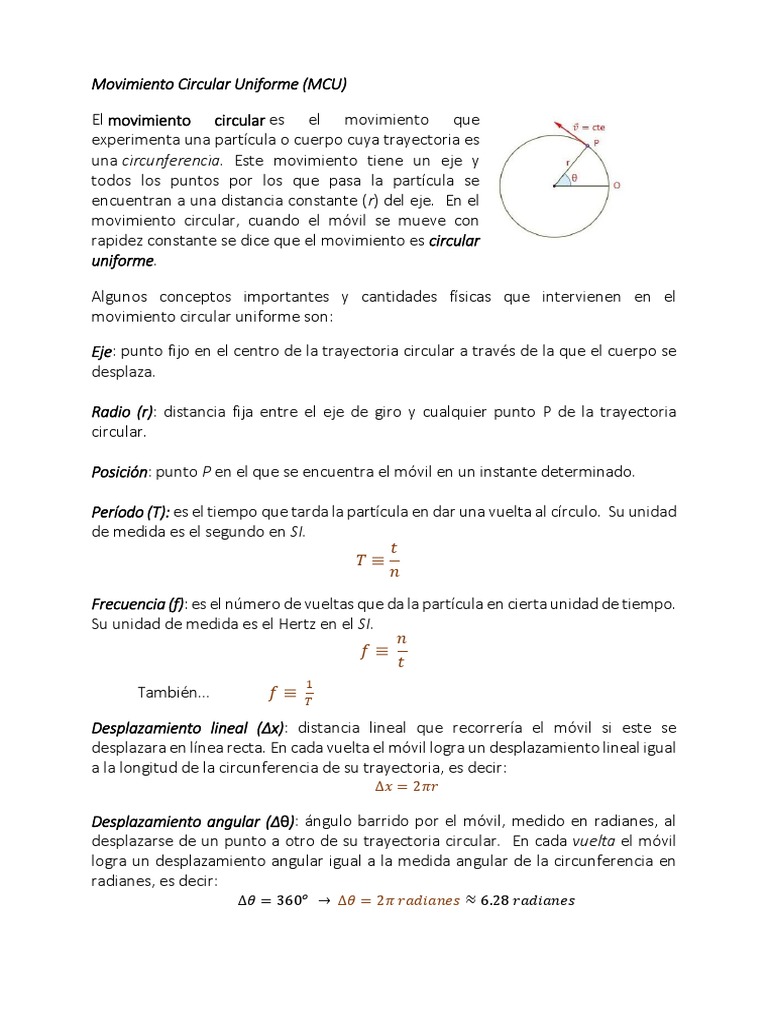 Fórmulas del Movimiento Circular Uniforme | PDF | Velocidad | Metrología