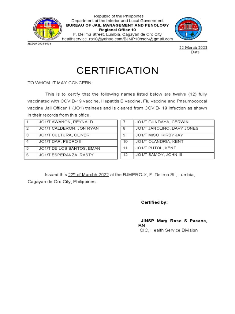 Certificate-Of-Jo1-Trainees-For-Jump-Off-22 March 2023 | PDF