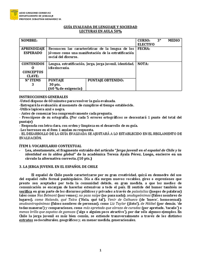 Guía Evaluada 3 Medio Electivo Len y Soc | PDF | Lingüística