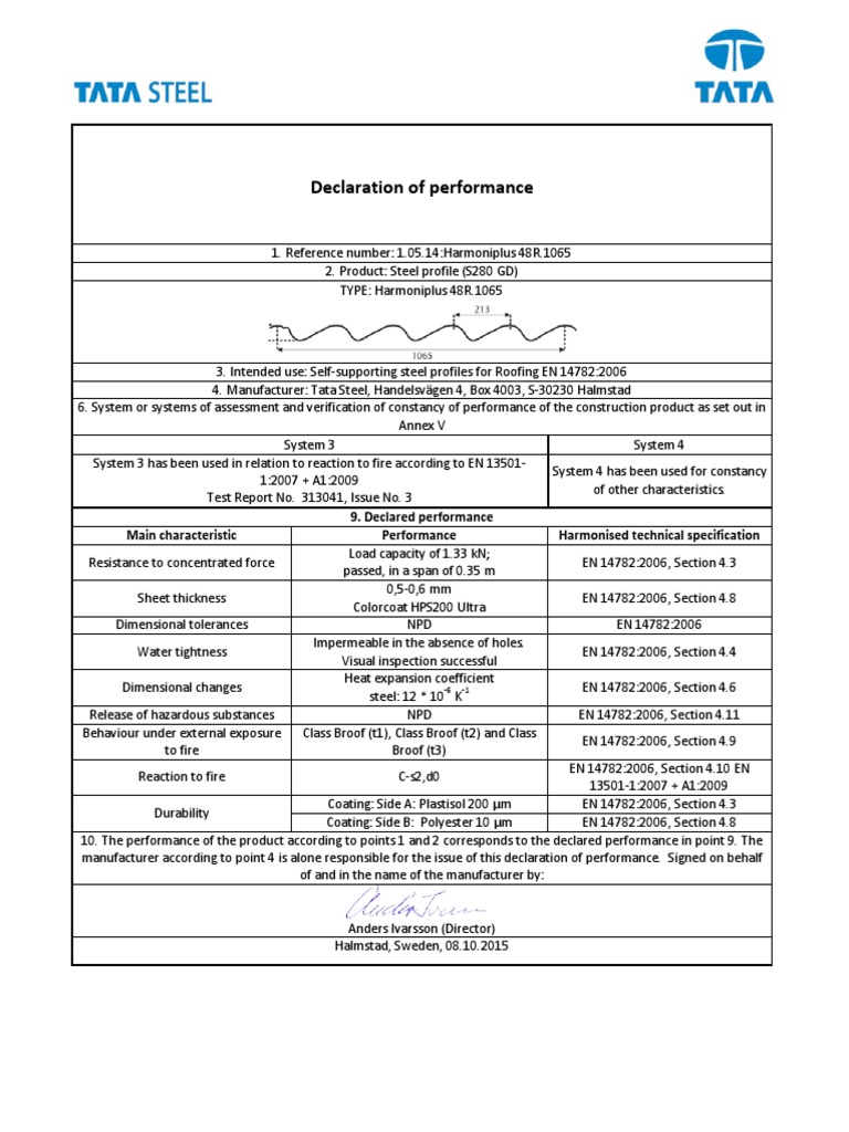 Colorcoat HPS200 Ultra Harmoniplus DoP | PDF | Materials | Physical ...