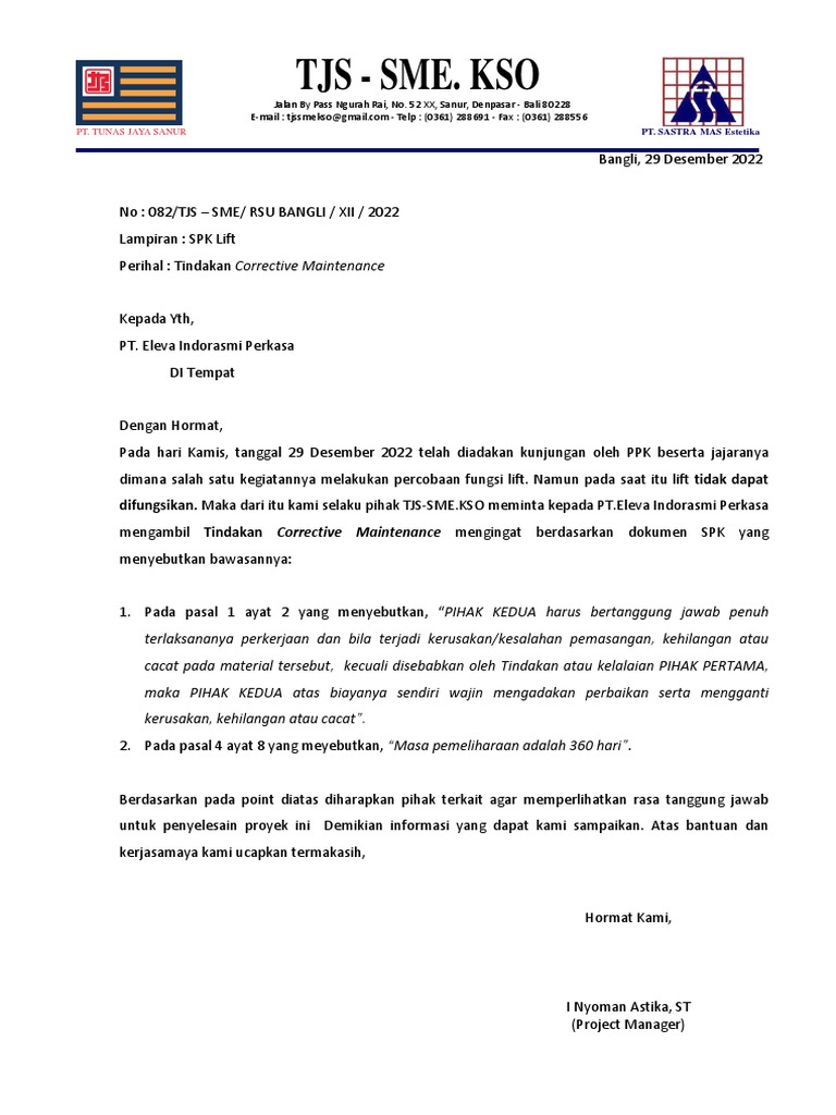 surat pembertahuan lift | PDF