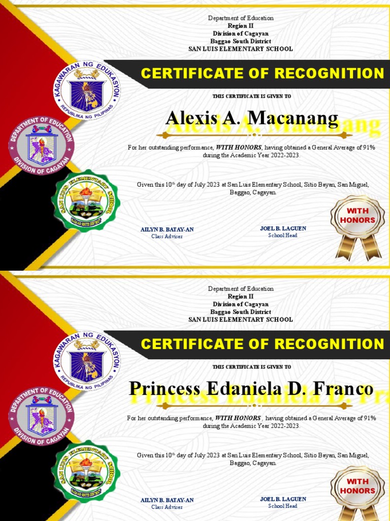 Grade 2 Certificates-with Honors | PDF